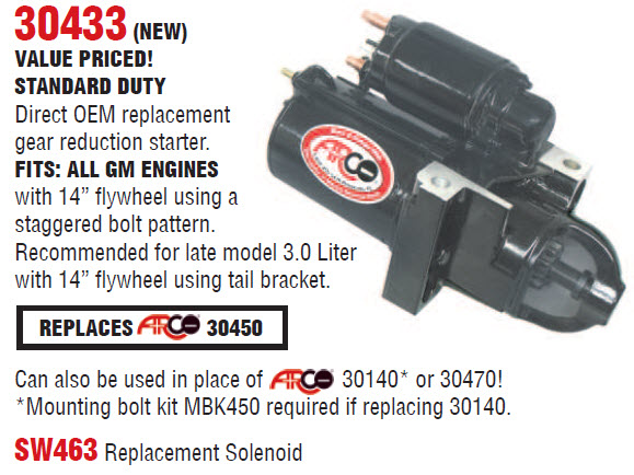 Arco Marine 30433 - Premium Inboard Starter, Staggered Bolt Pattern