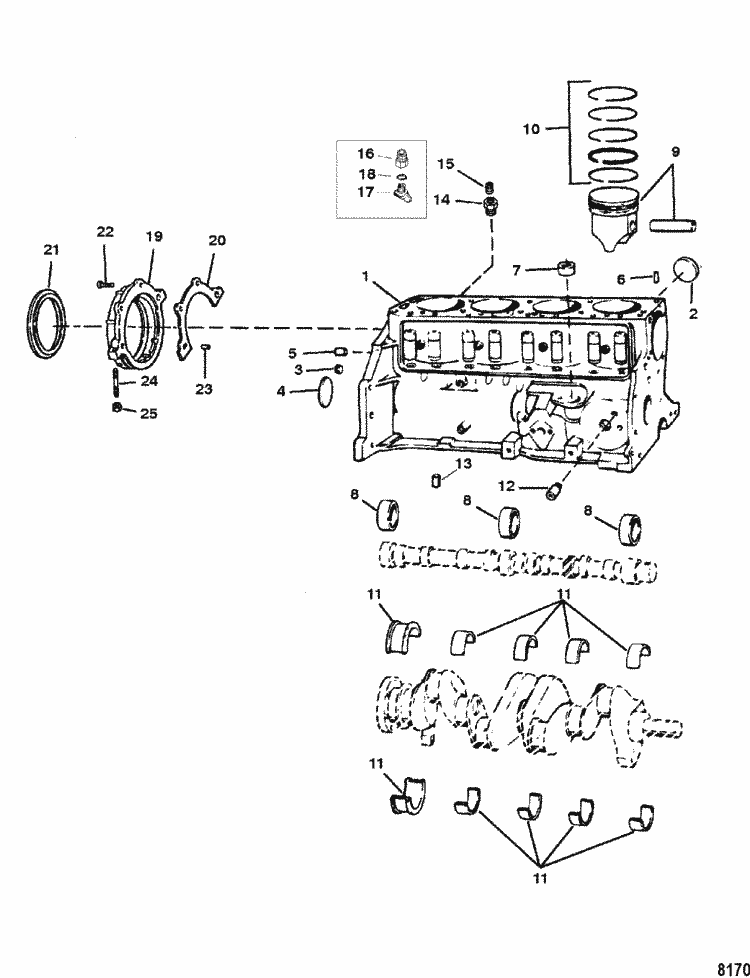 MerCruiser 3.0L GM 181 I / L4 1 1998 Cylinder Block, Piston & Bearings ...