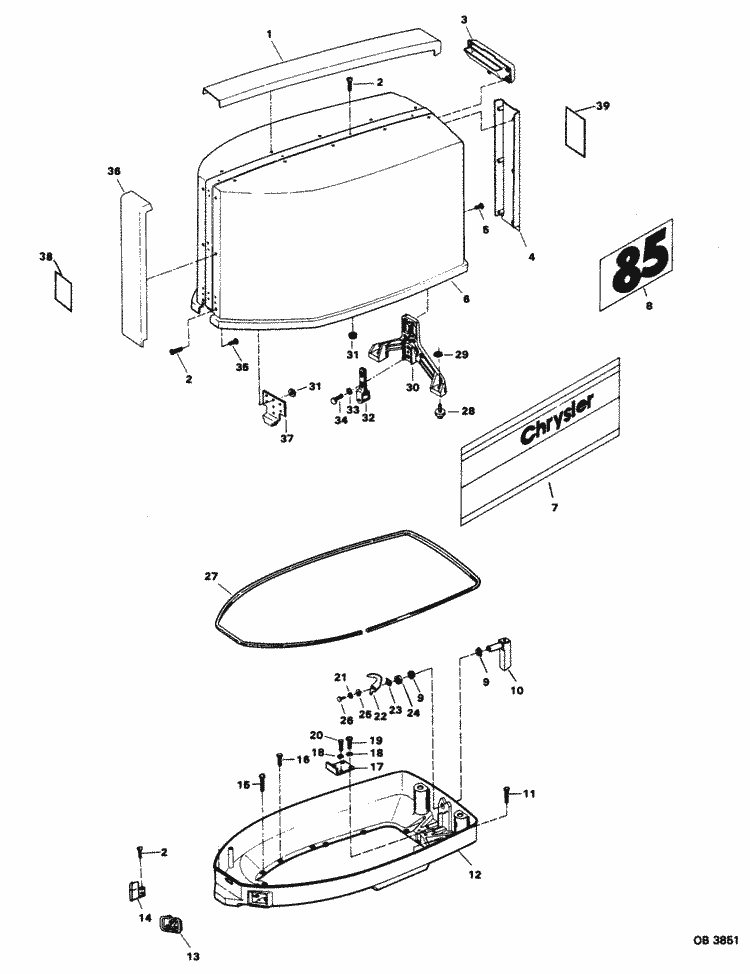 Chrysler 85 HP (1984) Engine Cover & Support Plate Parts