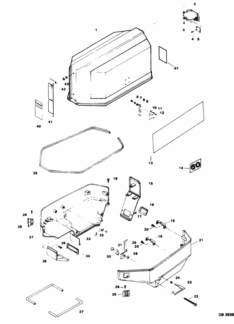 Force 60 HP (1984) Engine Cover & Support Plate Parts