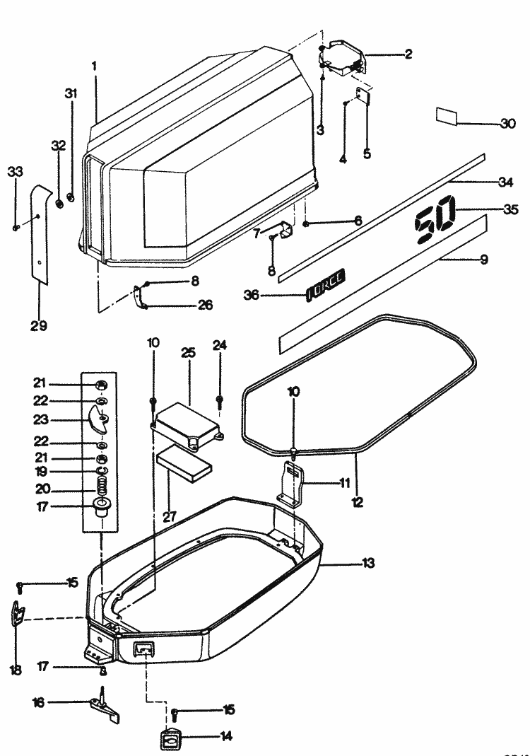 Force 50 HP (1987) Engine Cover & Support Plate Parts