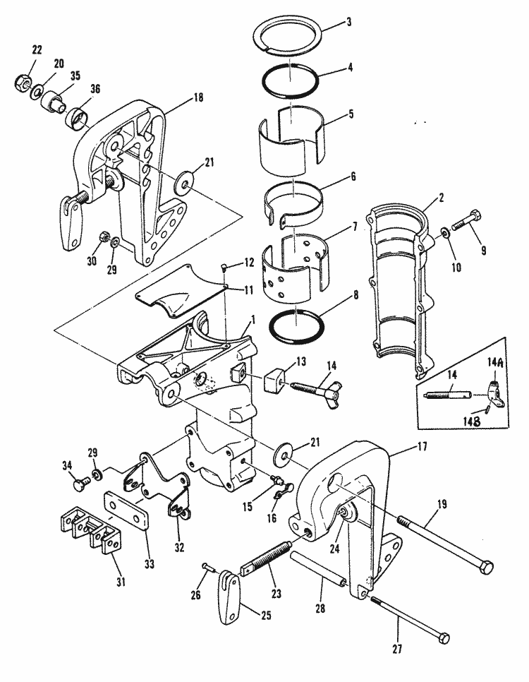 Mariner 5A HP Clamp & Swivel Bracket Parts