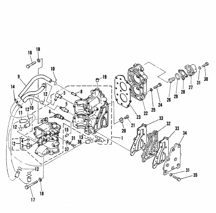 Mariner 8B HP Crankcase & Cylinder Head Parts